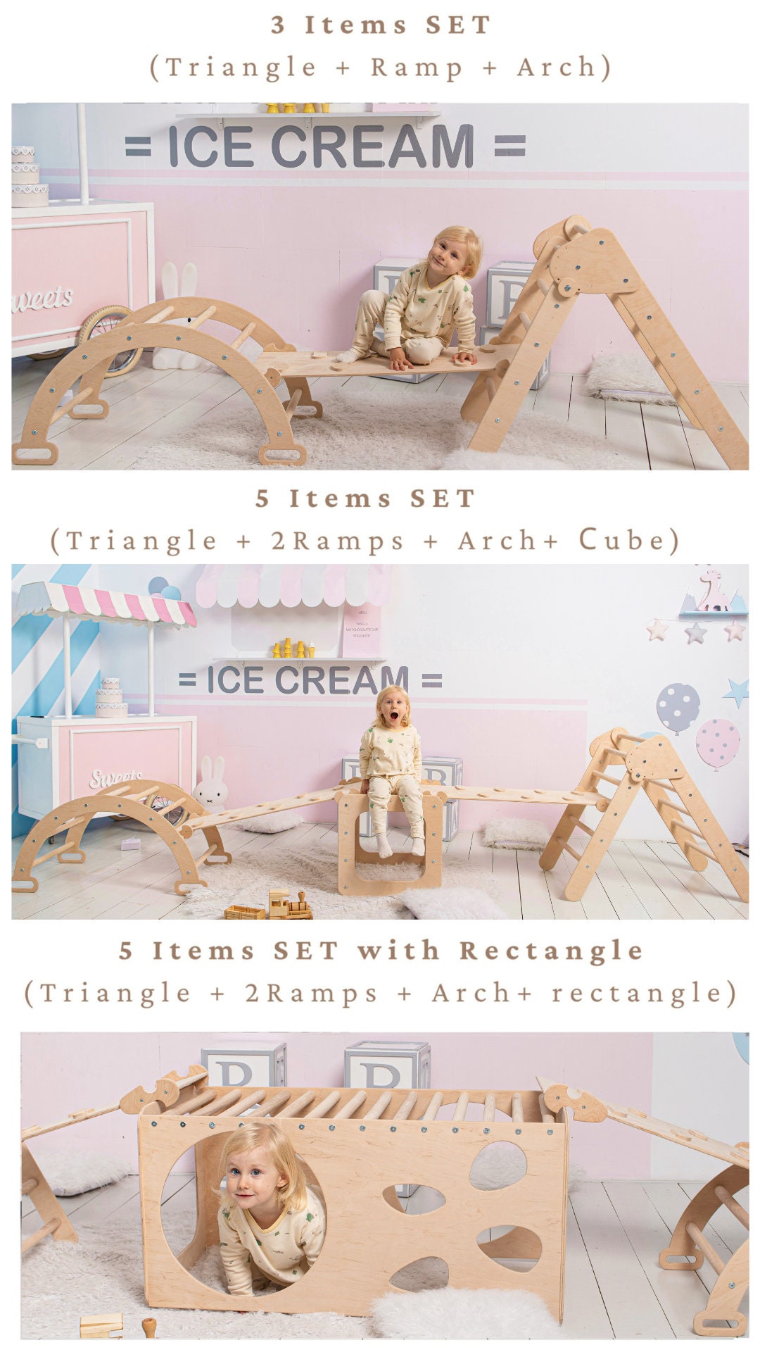 Wood Set 3 Items, Climbing Triangle, Climbing Archpillow, Montessori ...