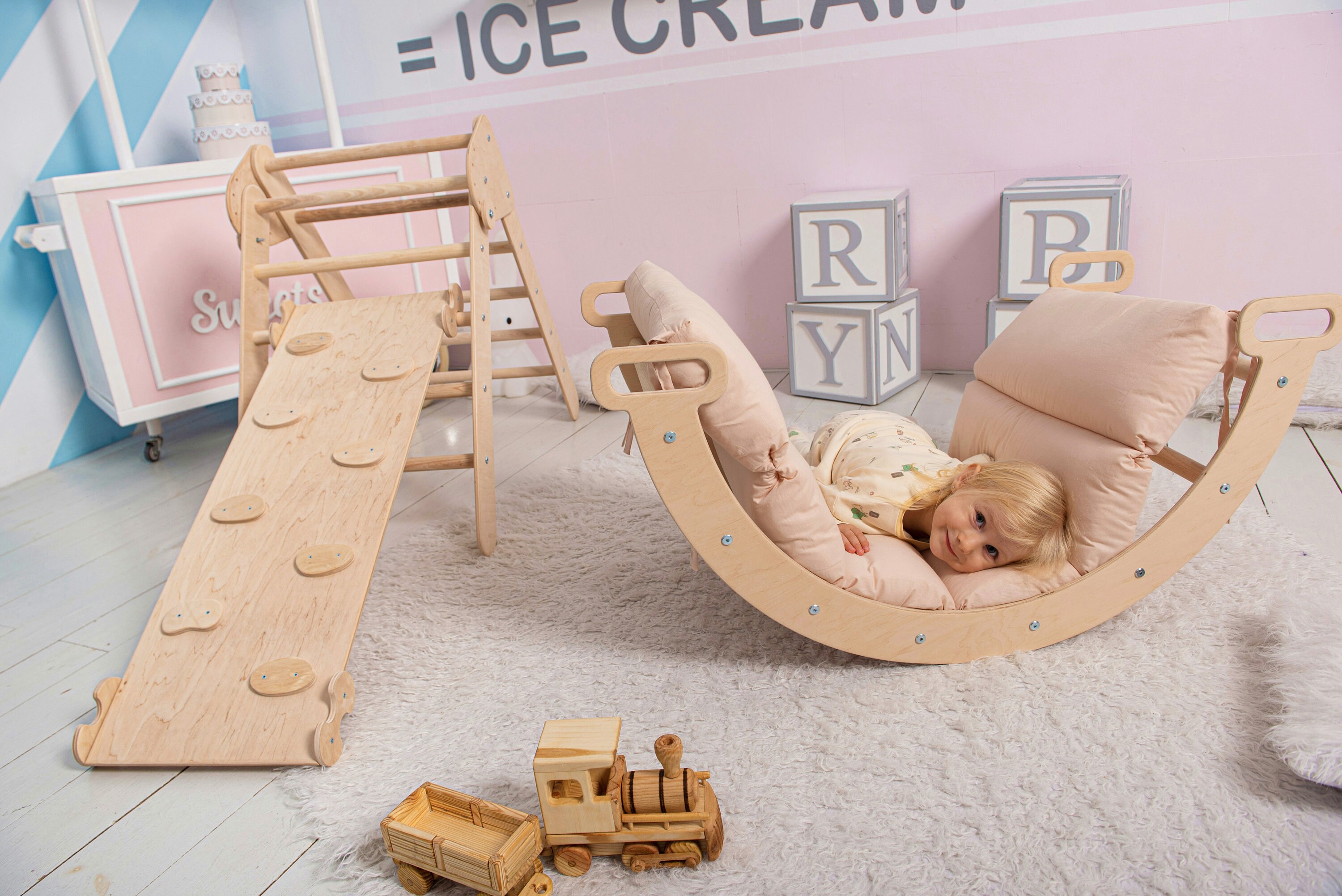 Wood Montessori Climbing Arch With Pillow, Handmade Montessori Toys ...