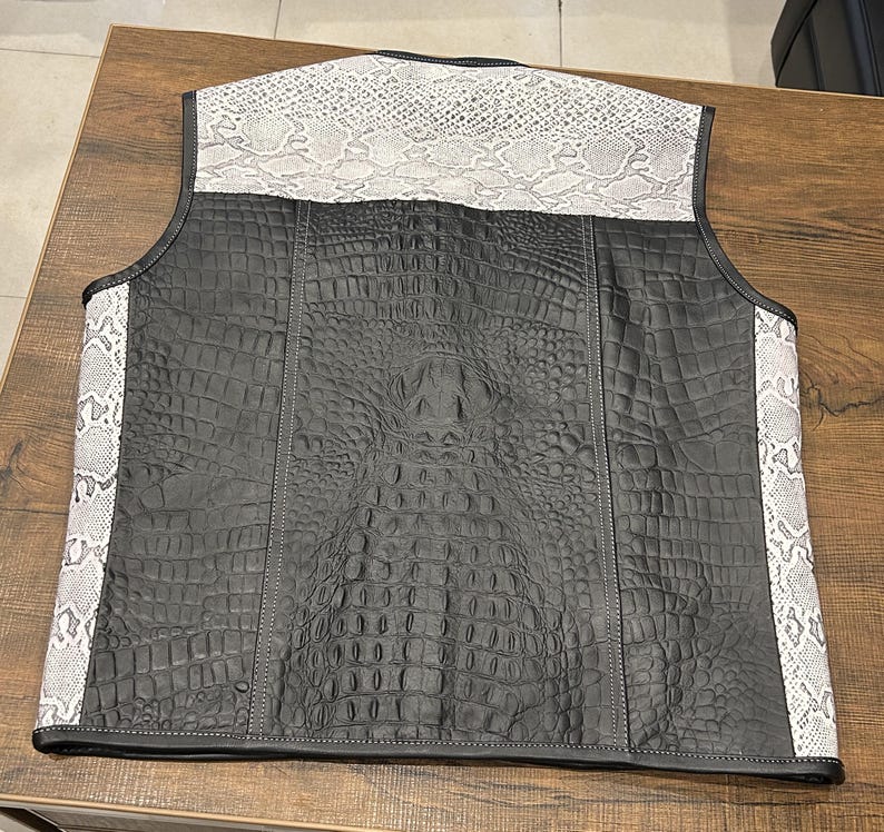 Mens Motorcycle Crocodile and Snake Embossed Waxed Black and White ...
