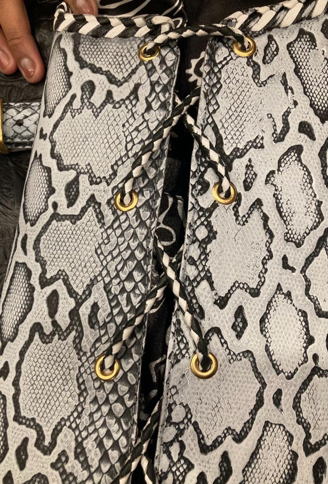 Mens Handmade Crocodile and Snake Embossed Leather Vest Black and White ...