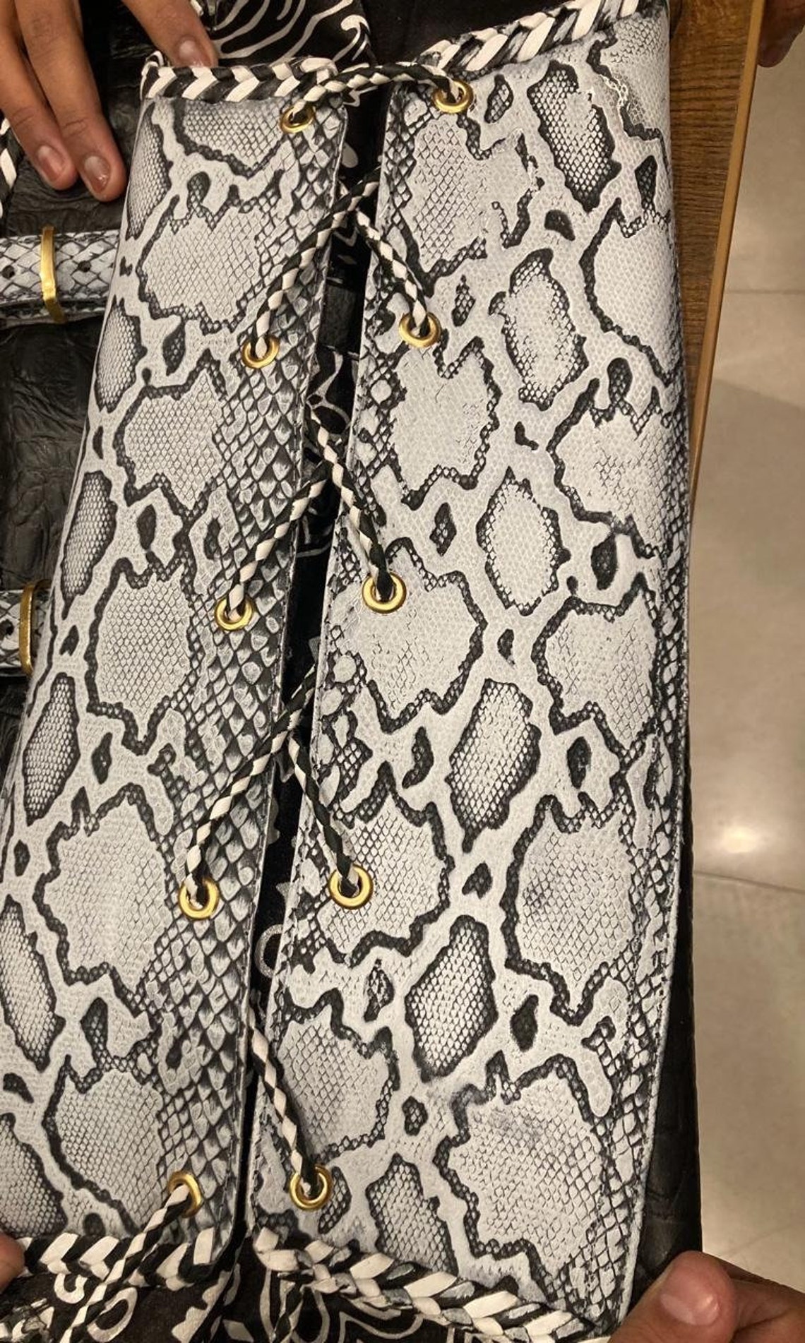 Mens Handmade Crocodile and Snake Embossed Leather Vest Black and White ...