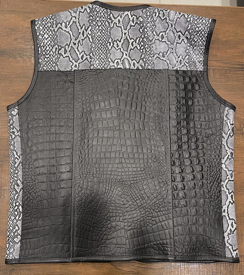 Handmade Embossed Leather Biker Vest: Crocodile & Snake Skin - Etsy