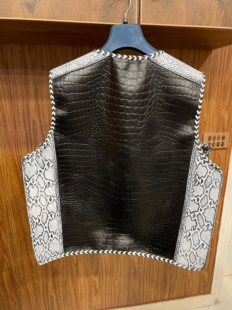 Mens Handmade Crocodile and Snake Embossed Leather Vest Black and White ...