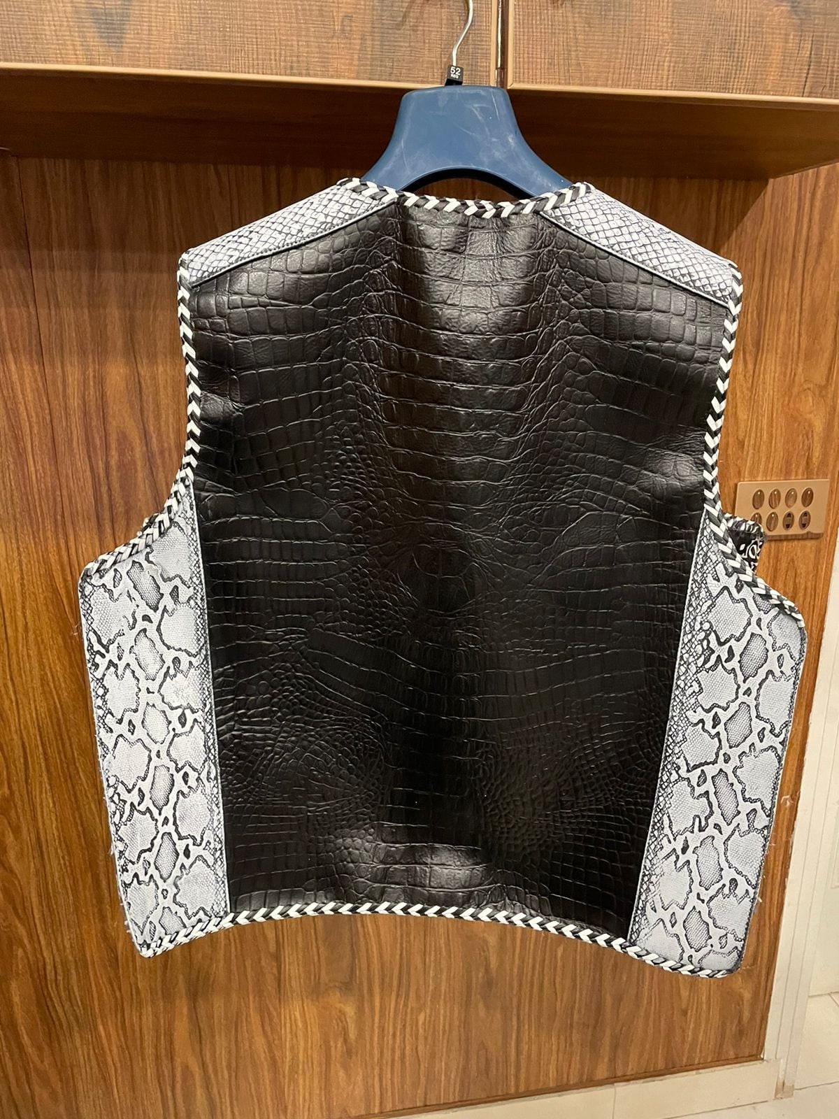 Mens Handmade Crocodile and Snake Embossed Leather Vest Black and White ...