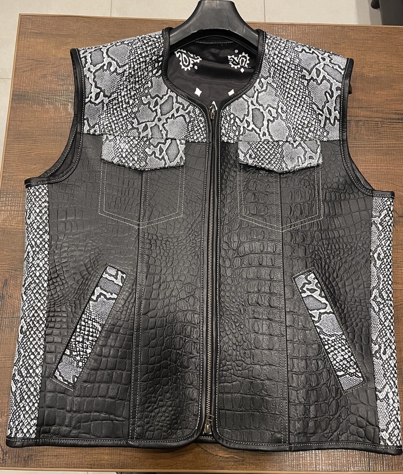 Handmade Embossed Leather Biker Vest: Crocodile & Snake Skin - Etsy