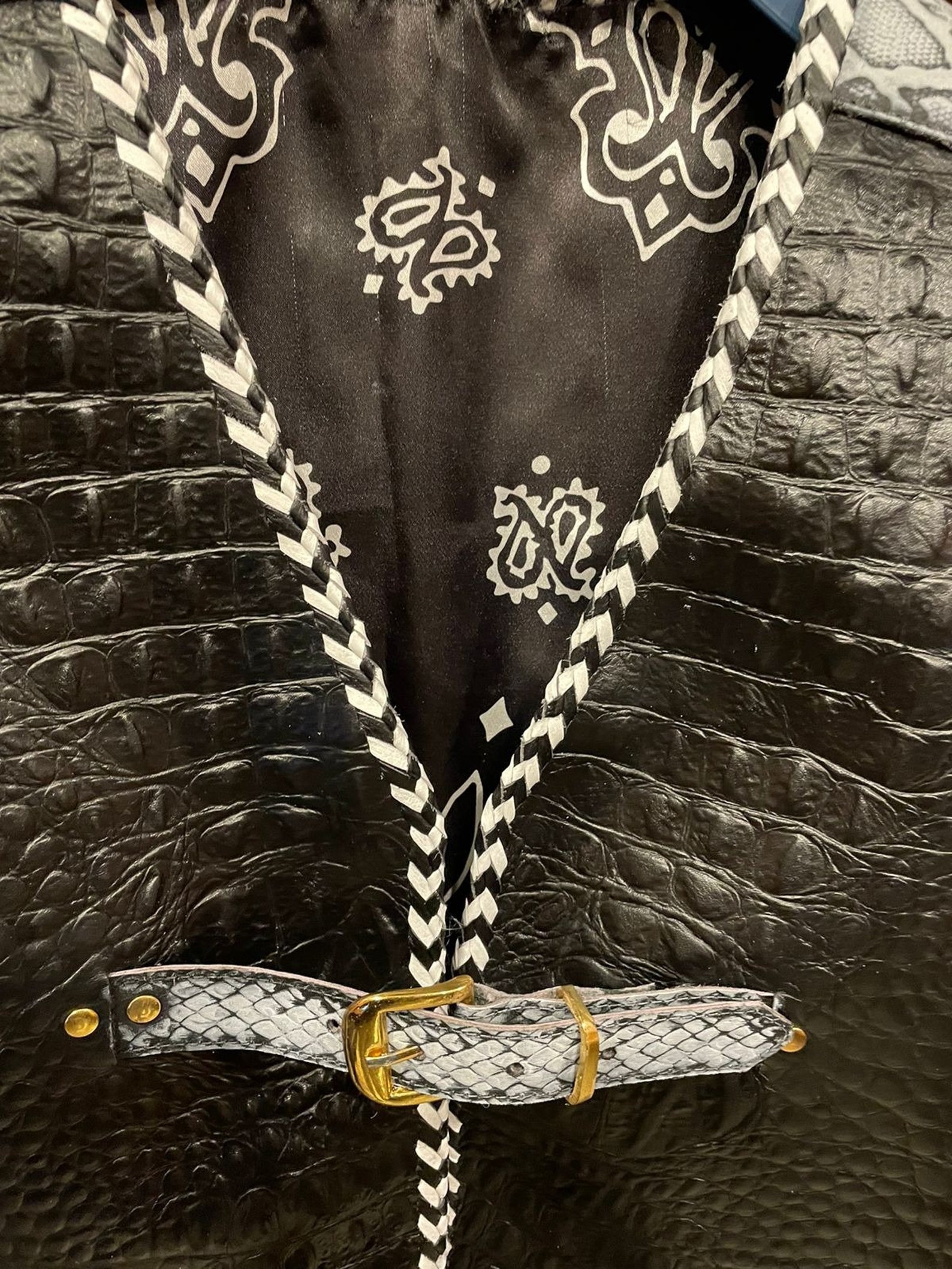 Mens Handmade Crocodile and Snake Embossed Leather Vest Black and White ...