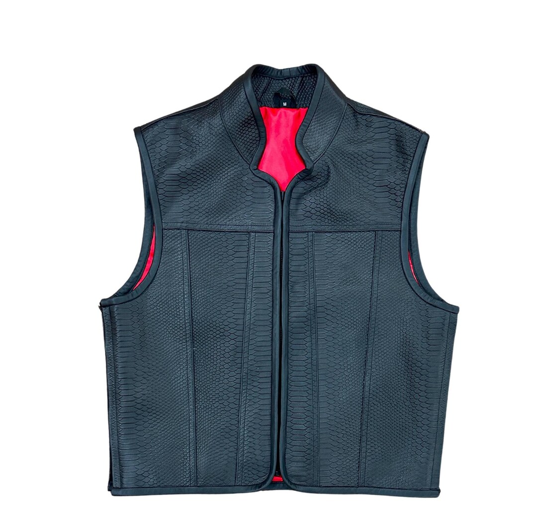 Mens Motorcycle Vest KING COBRA Embossed Biker Style Black Leather Club ...