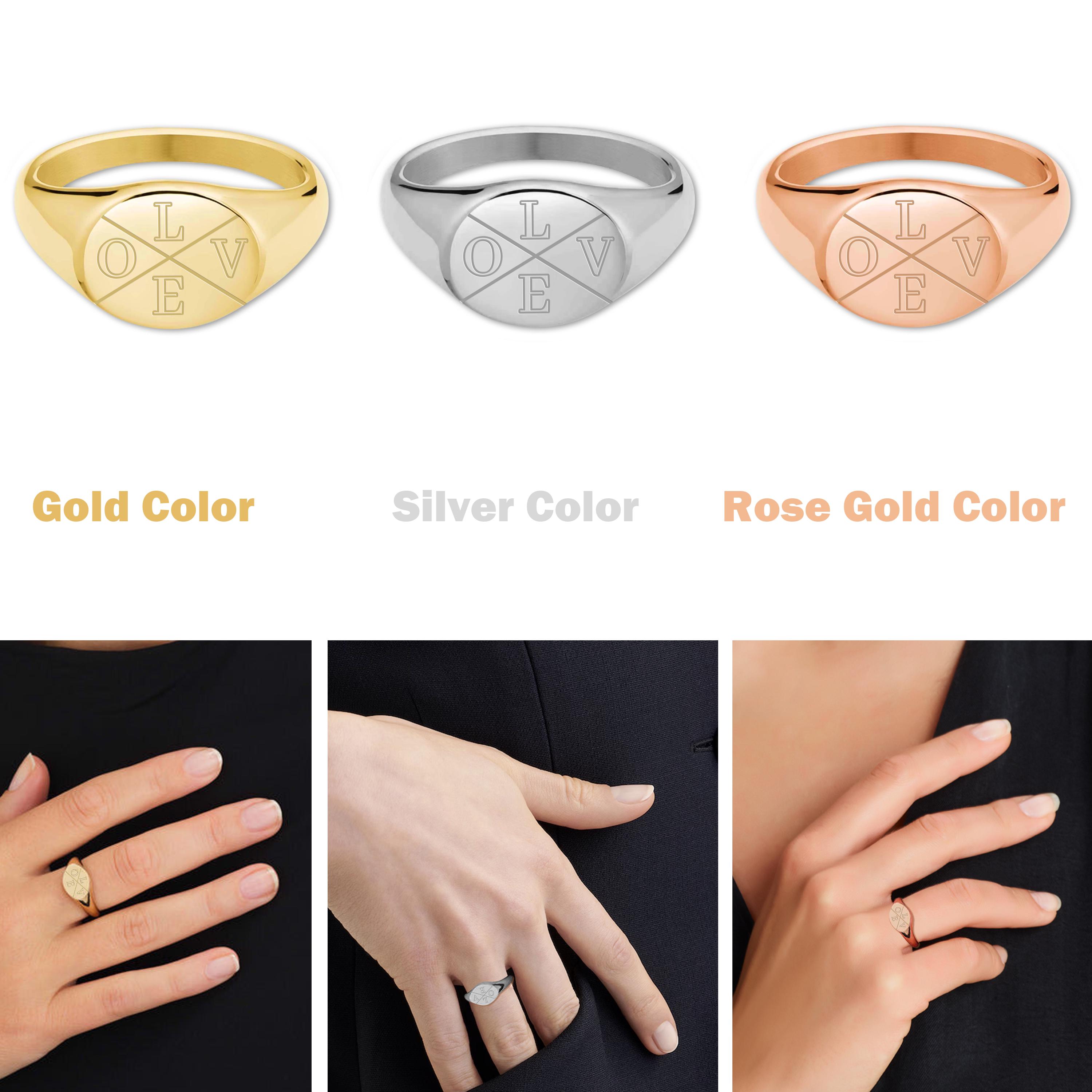 Personalized Name Four Letters Ring, Custom Engraved Oval Ring ...