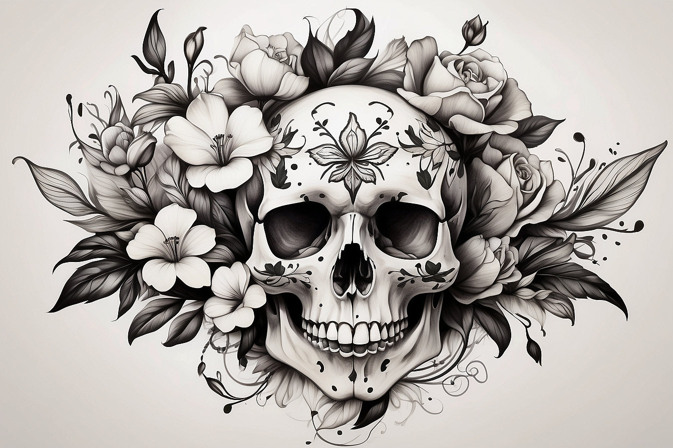 Tattoo Design Totenkopf Mit Rosen Download - Etsy