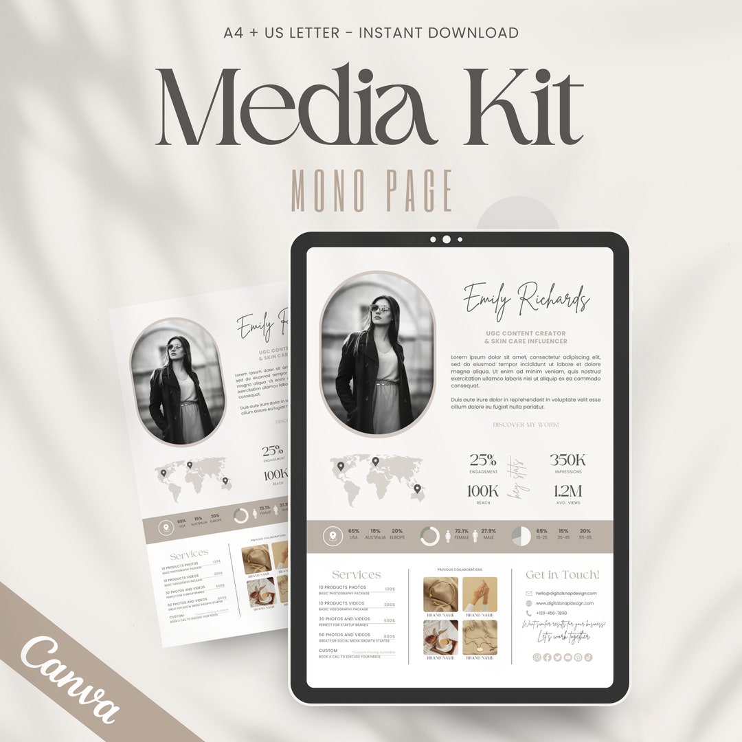 1 Page Media Kit & Rate Card, Influencer Rate Sheet, Blogger Press Kit ...
