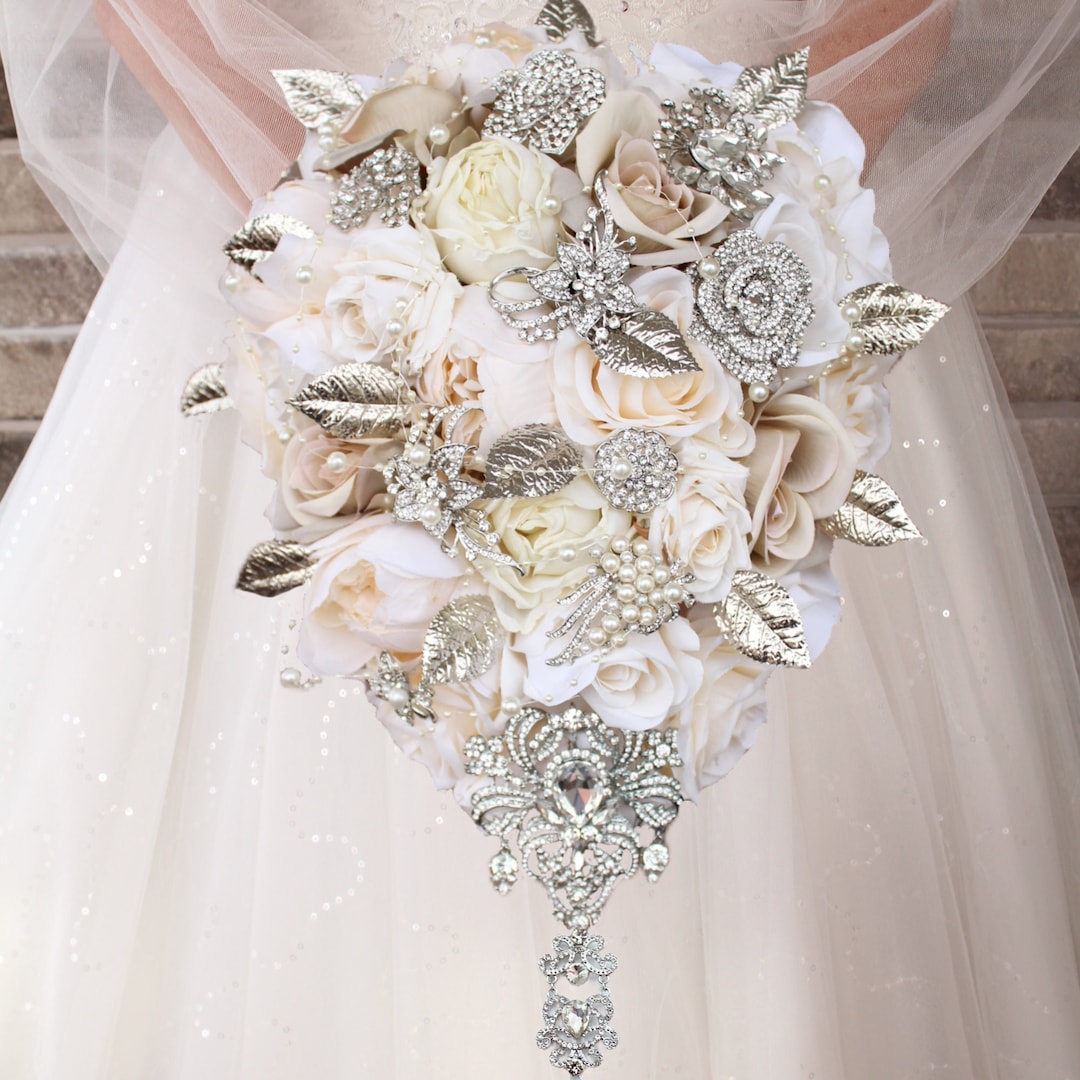 Cream Wedding Bouquet. Champagne Bridal Bouquet. Ivory and Silver ...
