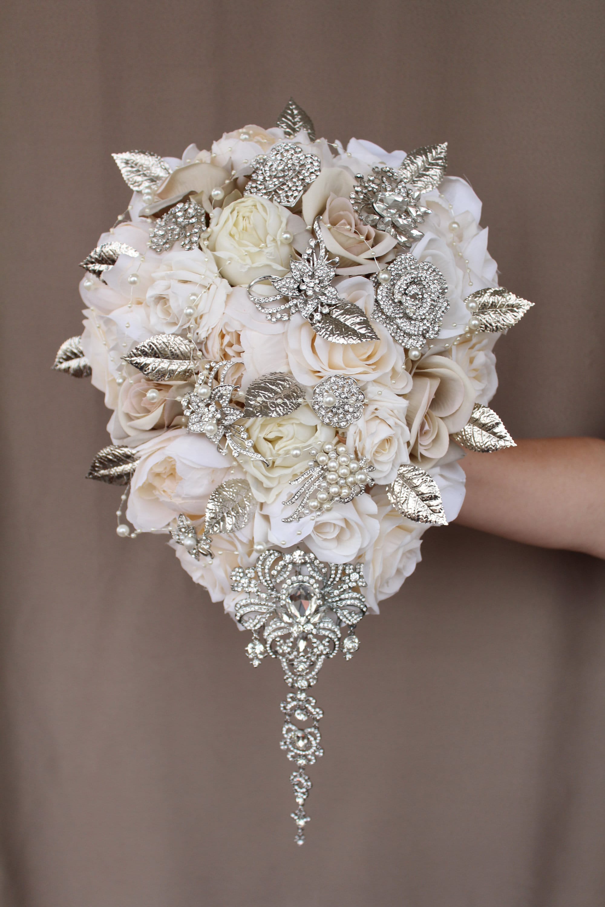 Cream Wedding Bouquet. Champagne Bridal Bouquet. Ivory and Silver ...