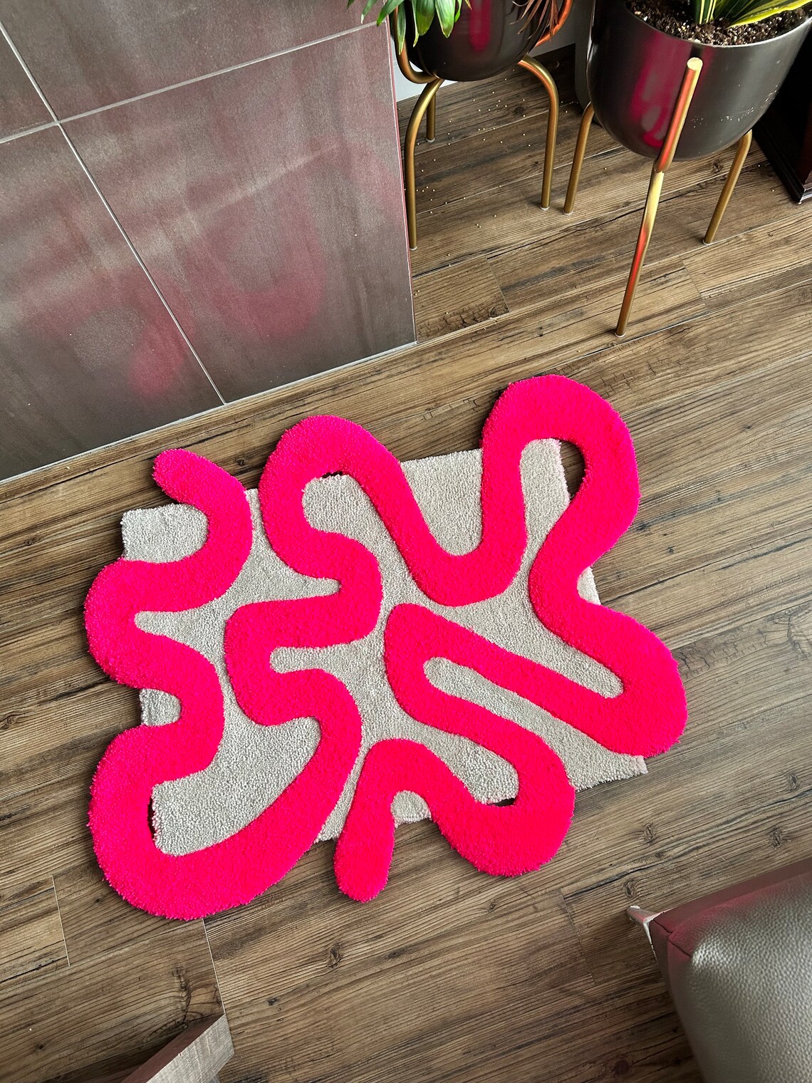 Hot Pink Squiggle Rug - Etsy