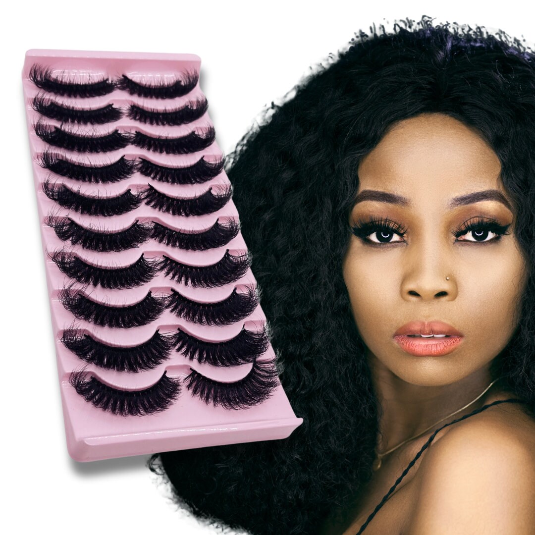 Fluffy False Eyelashes Dramatic Mink Lashes 14mm Volume Cat Eye Lashes ...