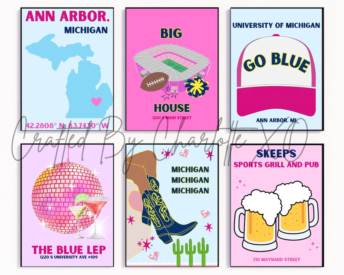 Preppy University of Michigan Prints for Dorm Decor - Etsy