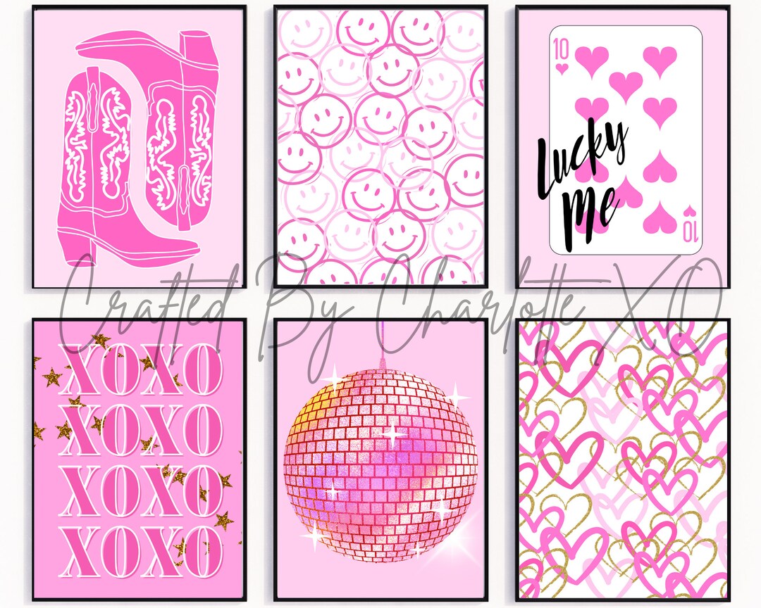 Preppy Pink Wall Art Instant Digital Download Pink and Gold Prints Dorm ...