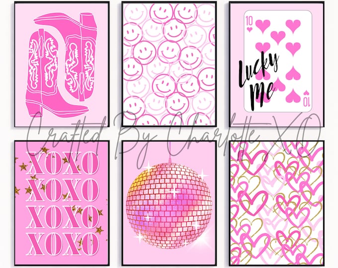 Preppy Pink Wall Art Instant Digital Download Pink and Gold Prints Dorm ...