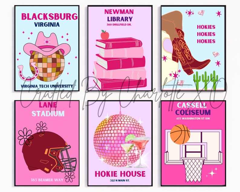 Preppy VA Tech Prints Instant Digital Download VA Tech Girl Dorm Decor ...