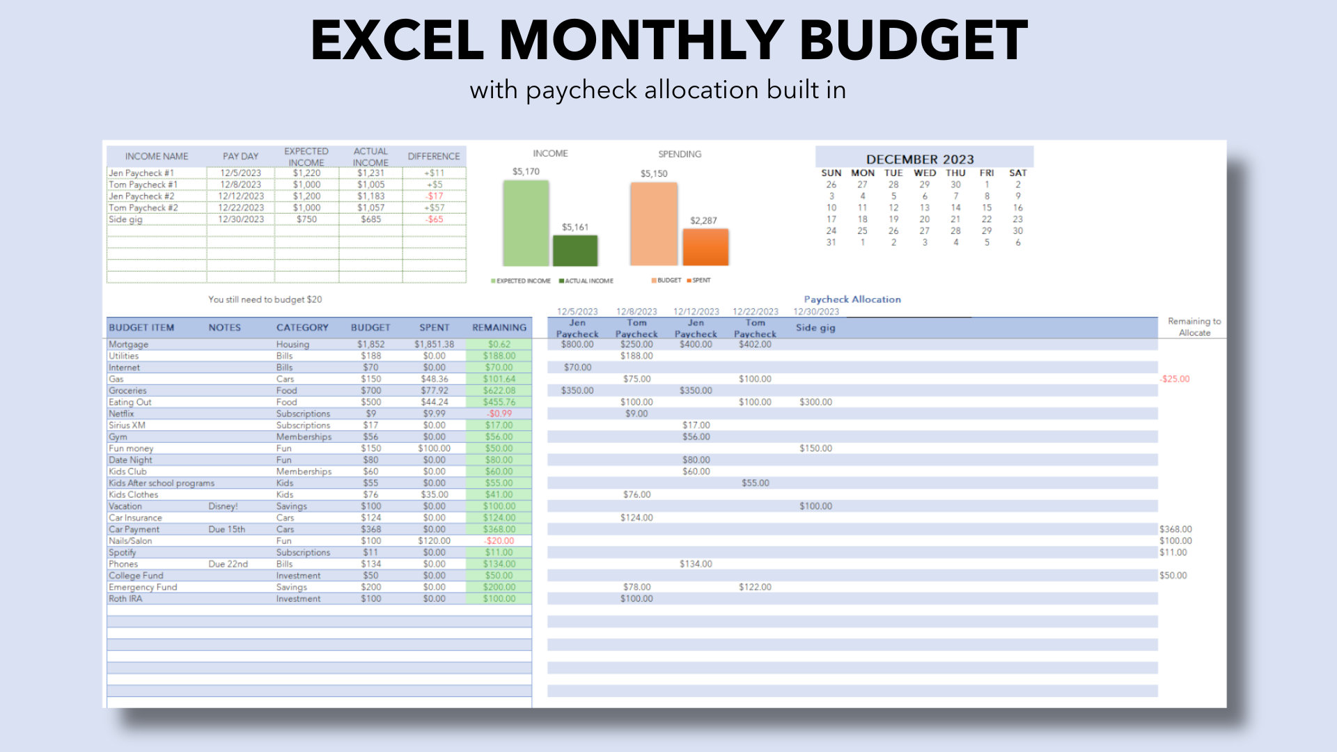 Excel Monthly Spreadsheet - Etsy