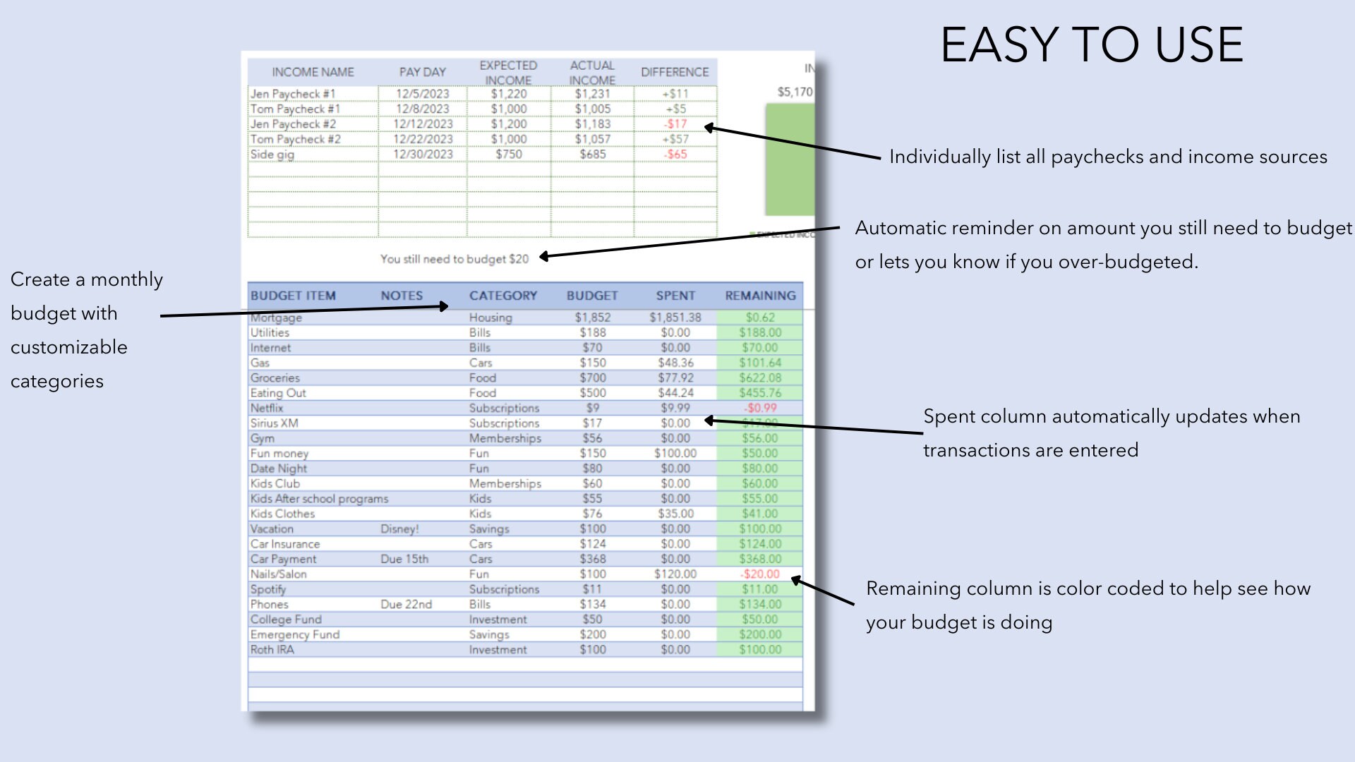 Excel Monthly Spreadsheet - Etsy