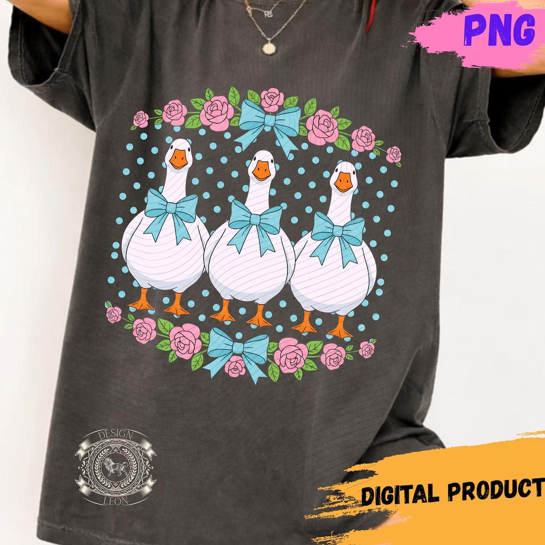 Vintage Country Geese and Flowers PNG: 80s 90s Retro Goose Png ...