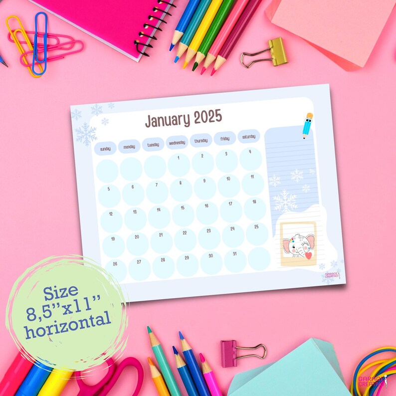 Printable Calendar 2025 for Kids, Colorful Funny Animal, Digital ...