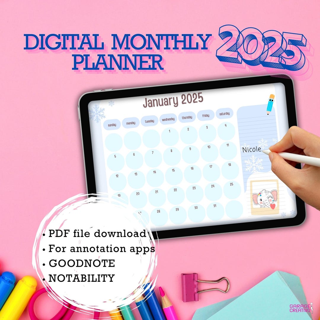 Digital Calendar Notability Monthly Planner, 2025 Calendar Pdf Calendar ...