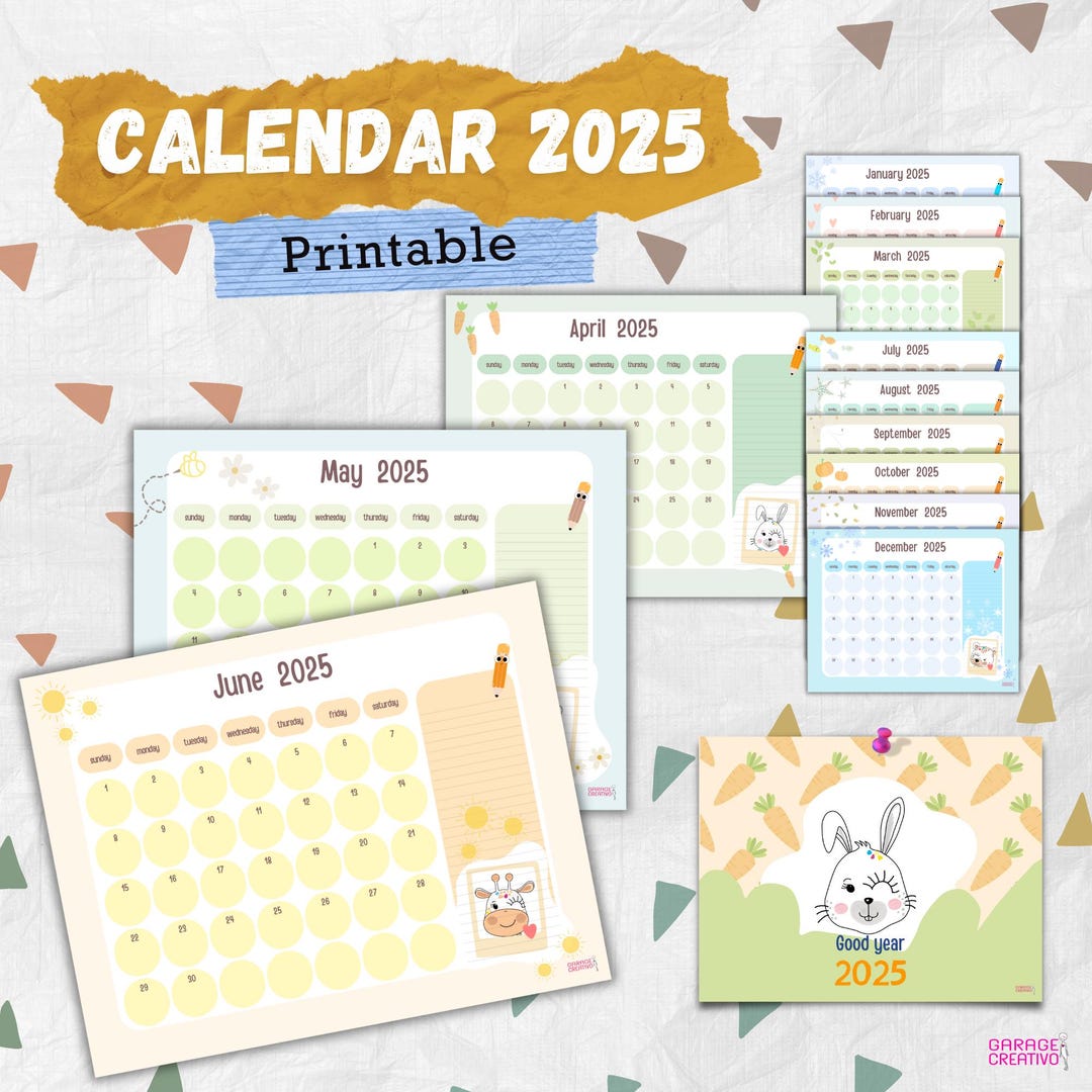 2025 Illustrated Calendar Printable With Colorful Funny Animals ...