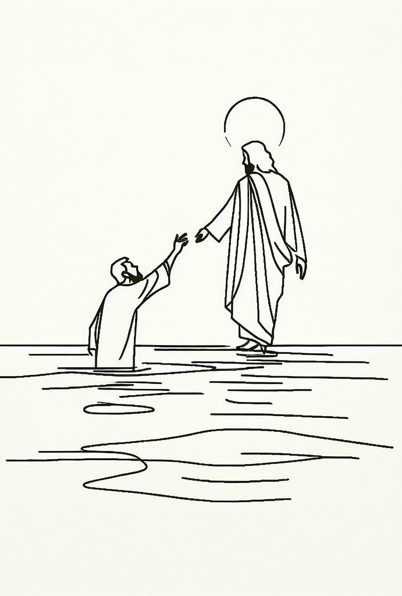 Walk on Water - Matthew 14:31 - Hand-drawn Christian Art - Jesus ...