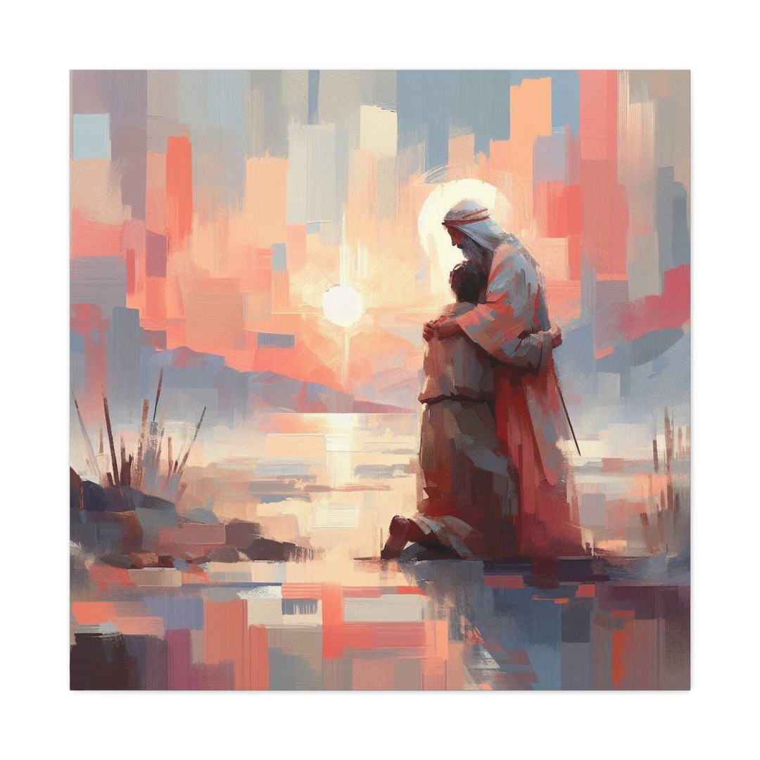 Home at Last: the Prodigal Son Modern Christian Art Print Canvas Wall Art Minimalist Impasto - Etsy