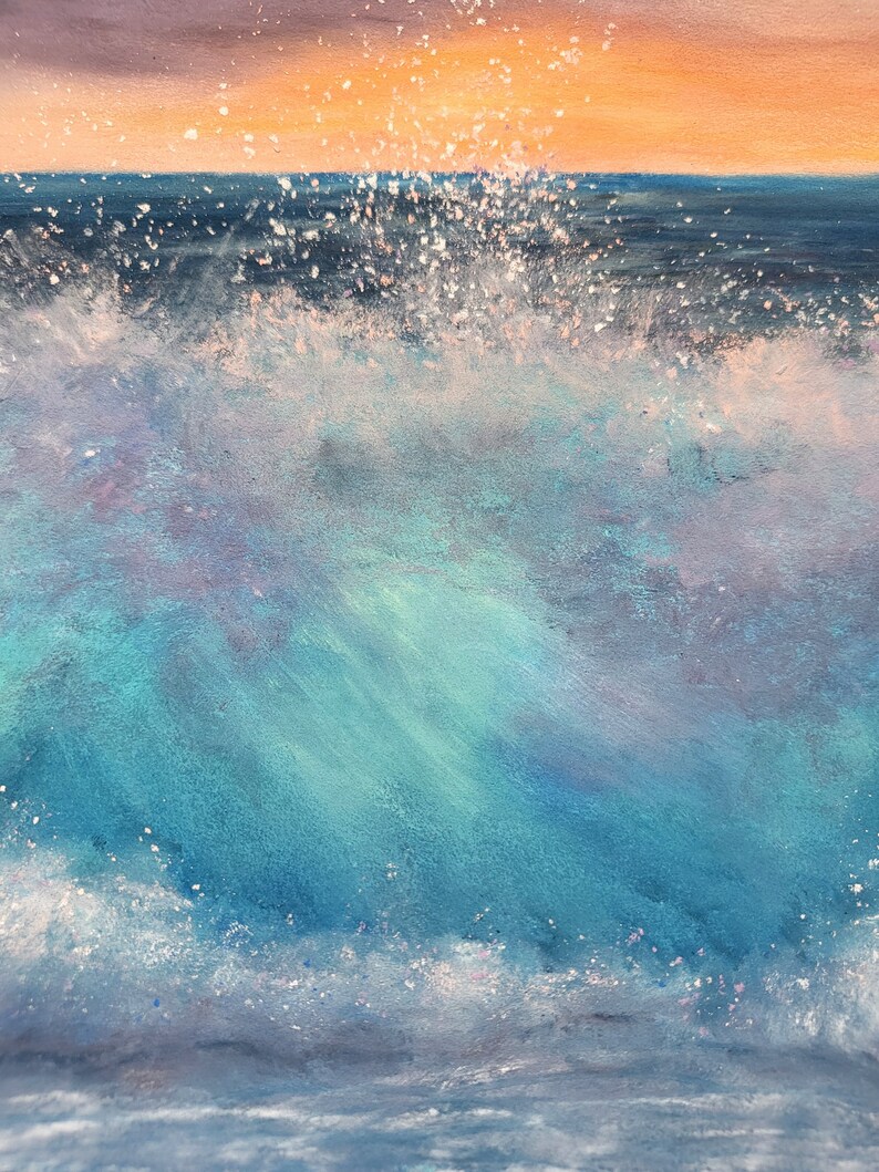 Ocean Sunset Pastel Painting 9x12, Ocean Painting, Seascape, Wave ...