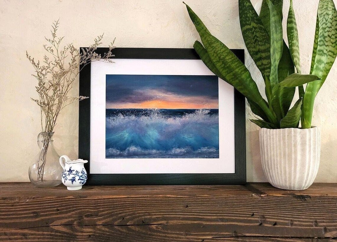 Ocean Sunset Pastel Painting 9x12, Ocean Painting, Seascape, Wave ...