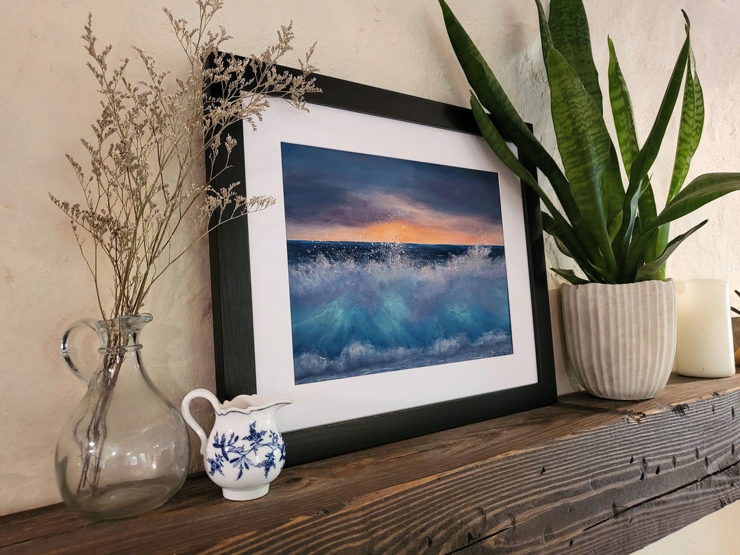 Ocean Sunset Pastel Painting 9x12, Ocean Painting, Seascape, Wave ...