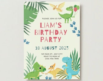 Digital Dinosaur Birthday Invitation Template / Canva Template ...