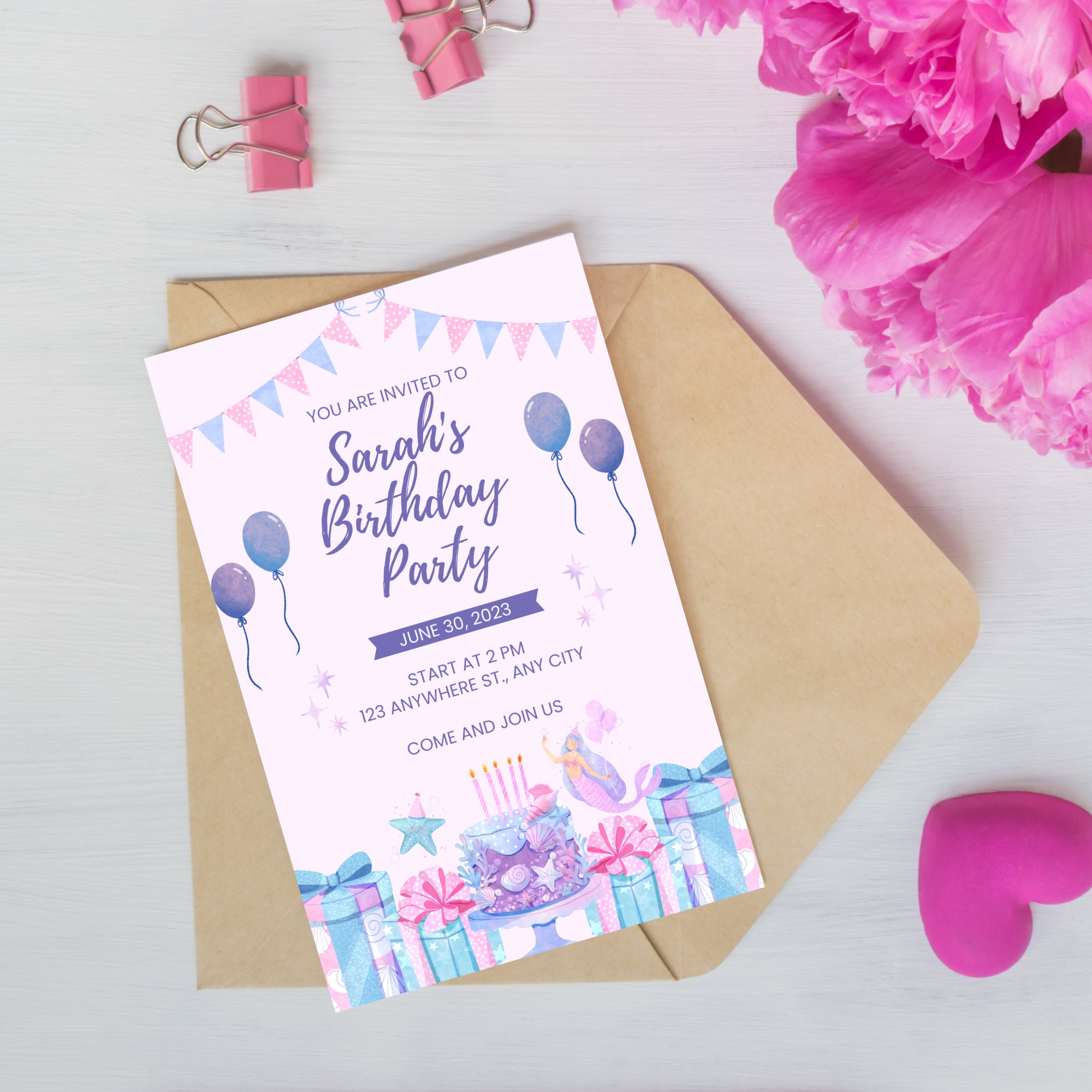 Birthday Party Invitation Card, Printable Birthday Invite Card DIY ...