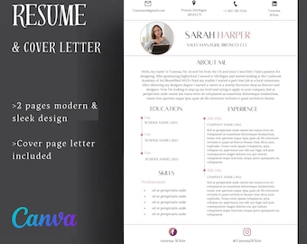Resume Template, Canva Editable Diy Template, Cover Letter, Curriculum Vitae Resume Template ...