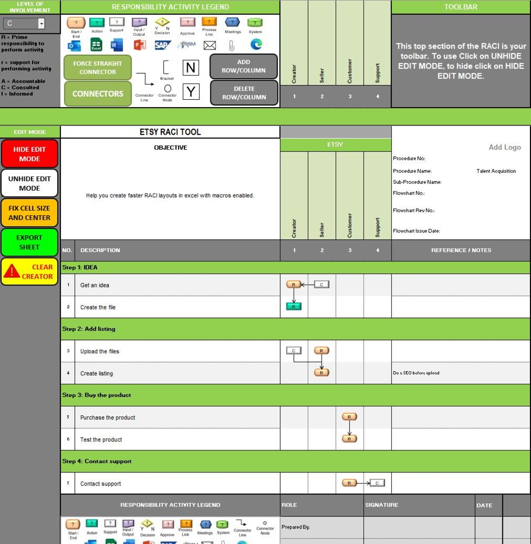 Excel RACI Diagram Tool | VBA Automation Workflow Builder (unlimited ...