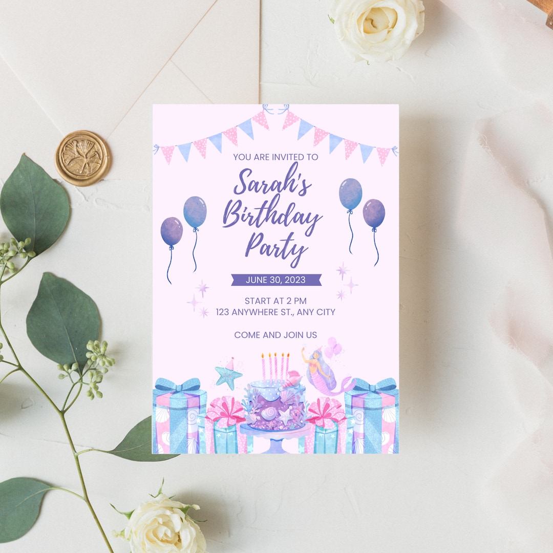 Birthday Party Invitation Card, Printable Birthday Invite Card DIY ...