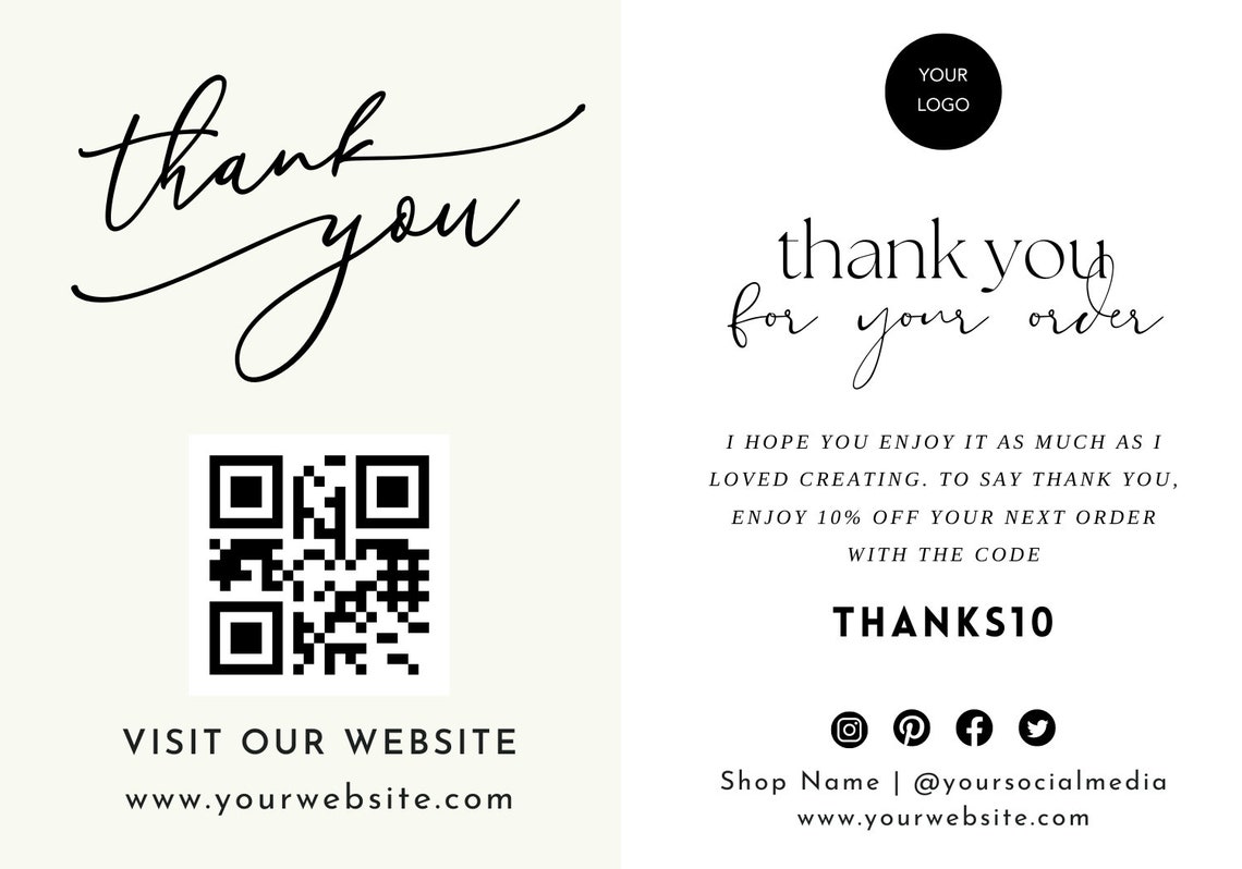 Thank You Card, Qr Code Editable Diy Thank You Template, Qr Code Thank ...