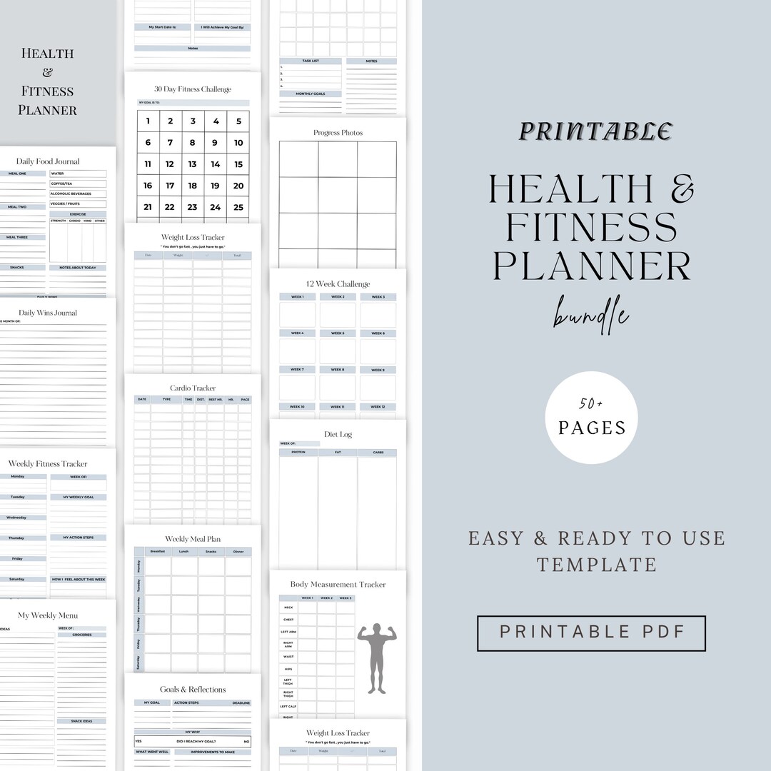 Fitness Planner, Printable Health Planner, Health and Fitness Journal ...