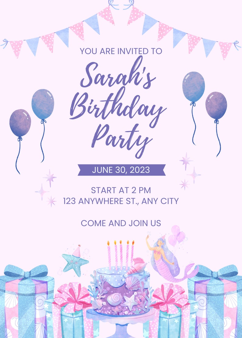 Birthday Party Invitation Card, Printable Birthday Invite Card DIY ...