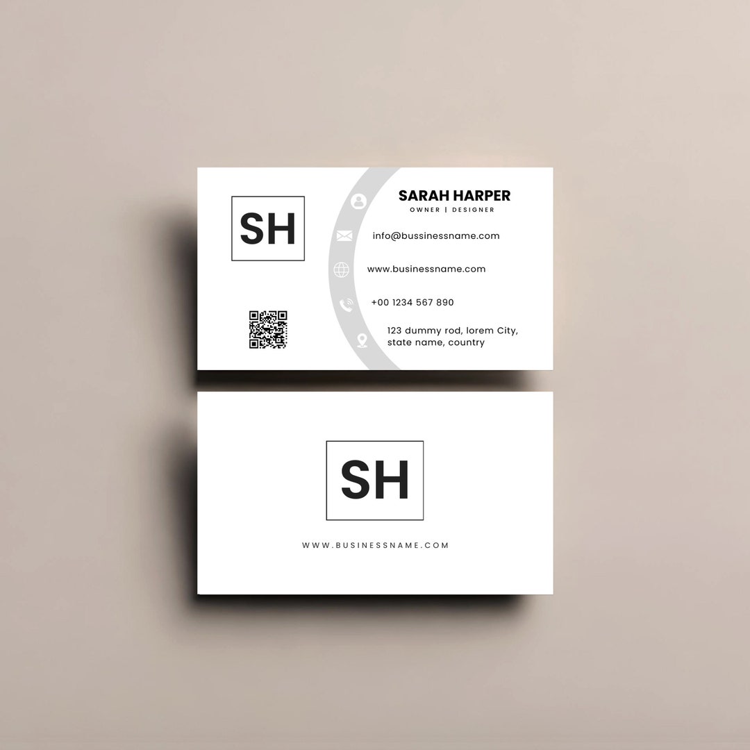 QR Code Business Card With Logo, Canva Template QR Code Card, Calling ...