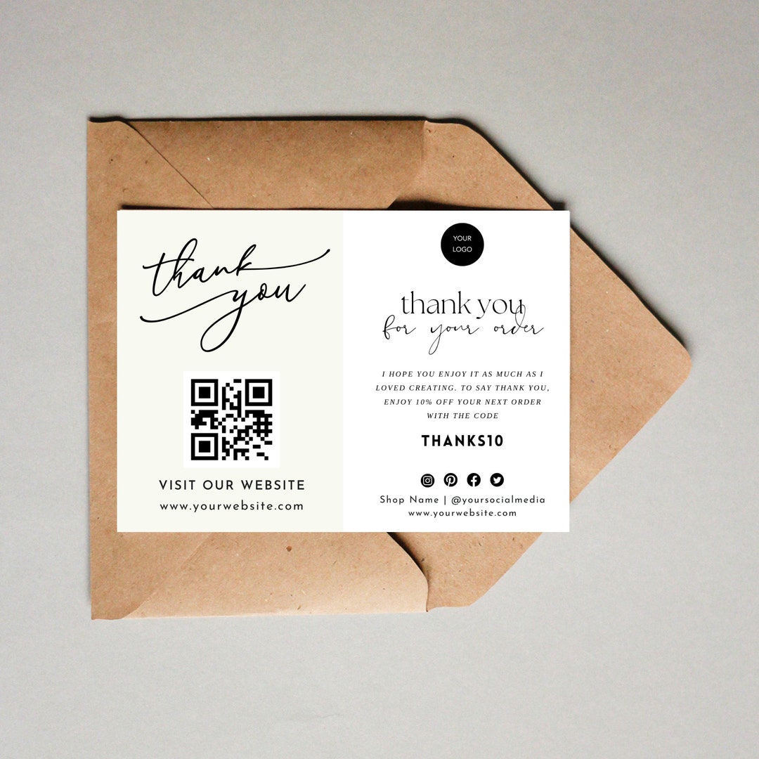 Thank You Card, Qr Code Editable Diy Thank You Template, Qr Code Thank ...