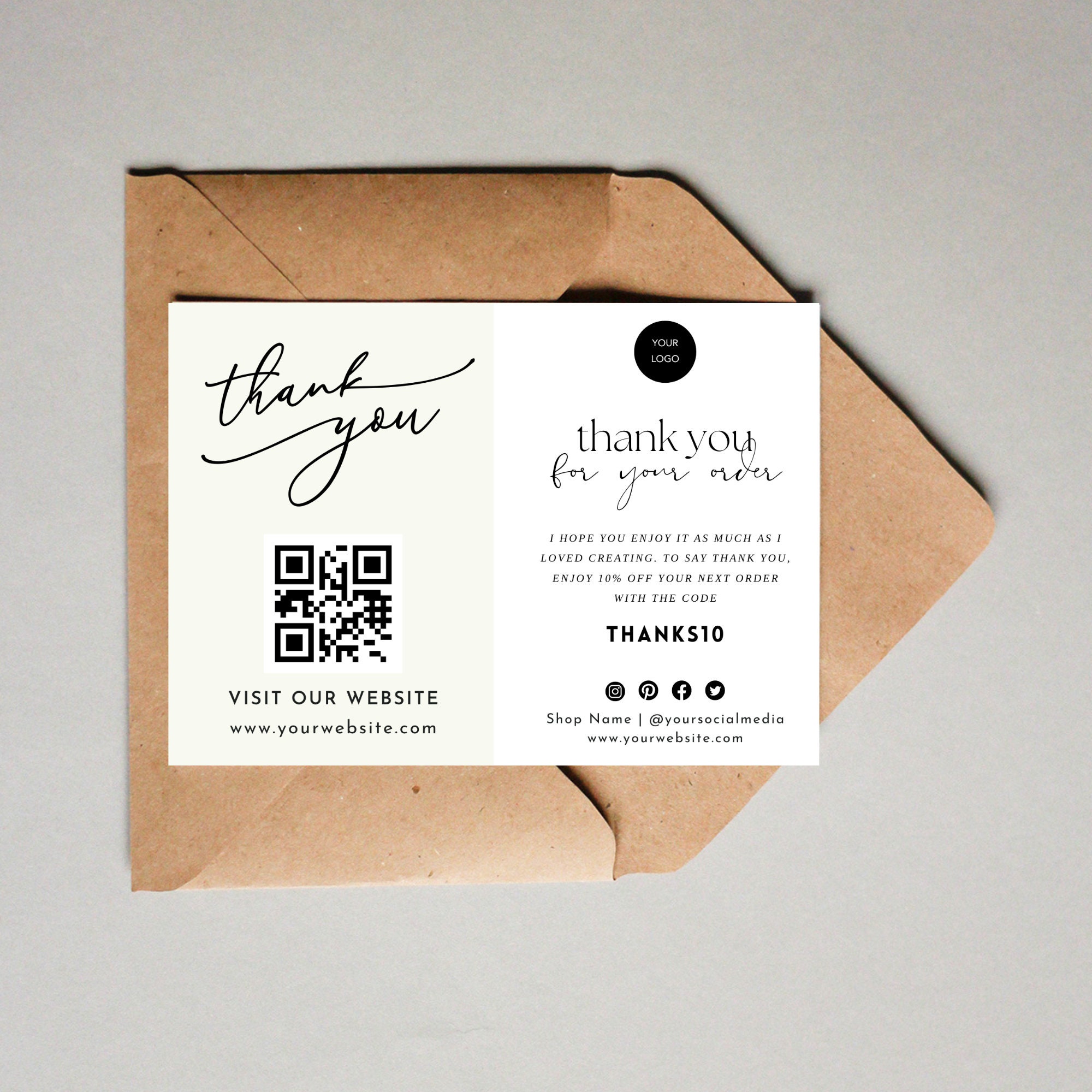 Thank You Card, Qr Code Editable Diy Thank You Template, Qr Code Thank ...