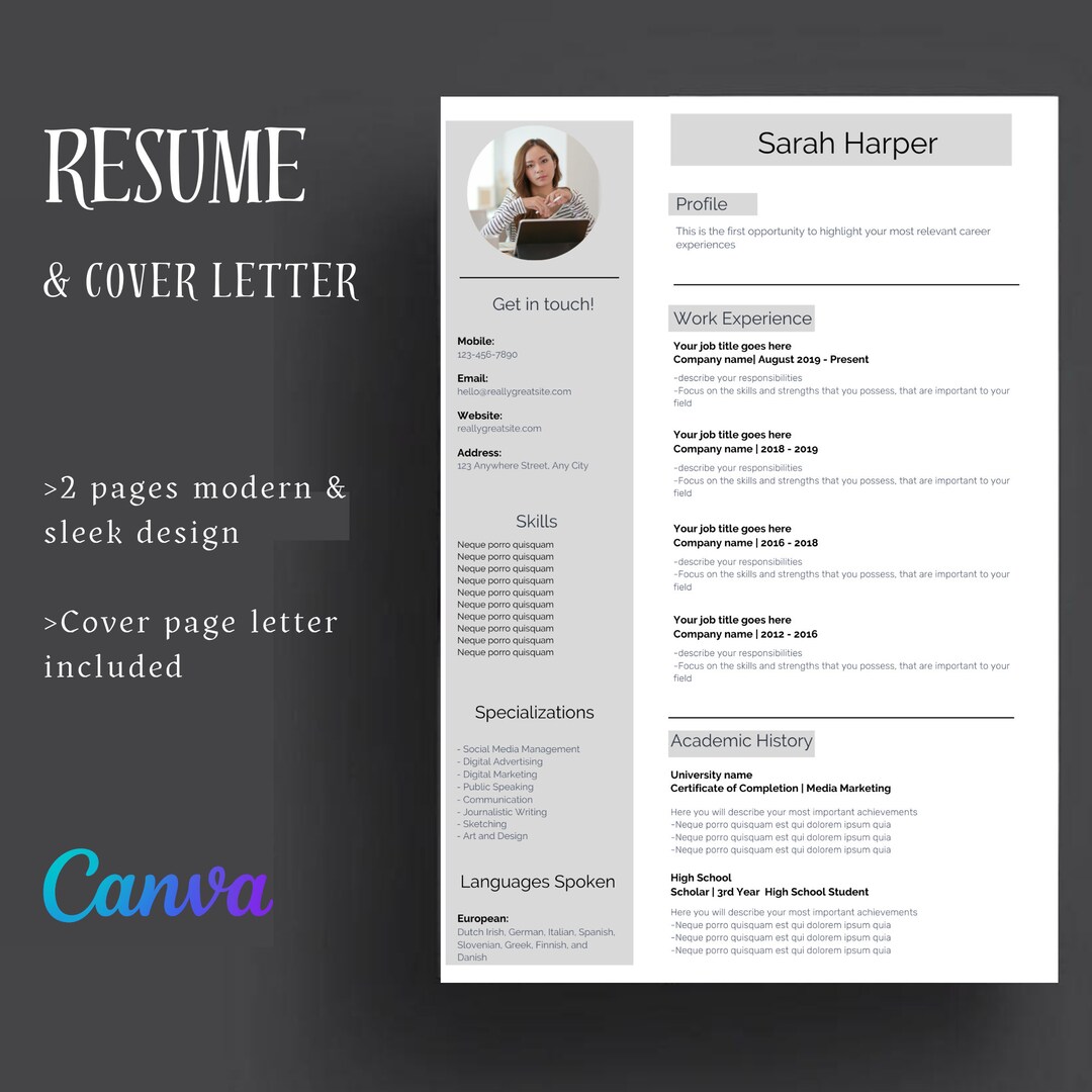 Editable Resume Template, Canva Diy Template, Cover Letter, Curriculum ...