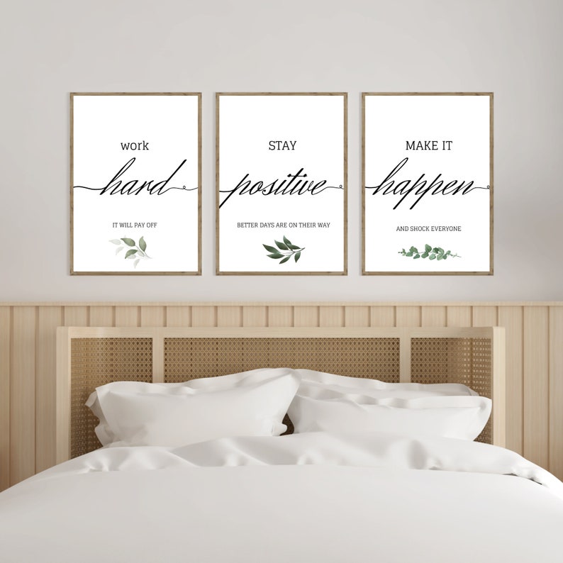 Set of 3 Motivational Wall Prints, Morning Inspirational Wall Art, Work ...