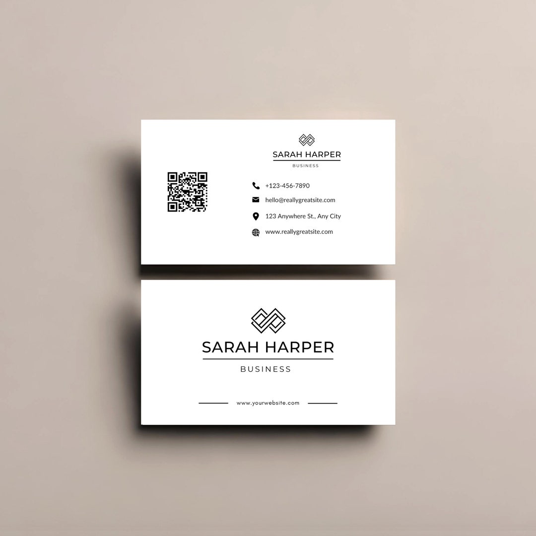 QR Code Business Card With Logo, Canva Template QR Code Card, Calling ...