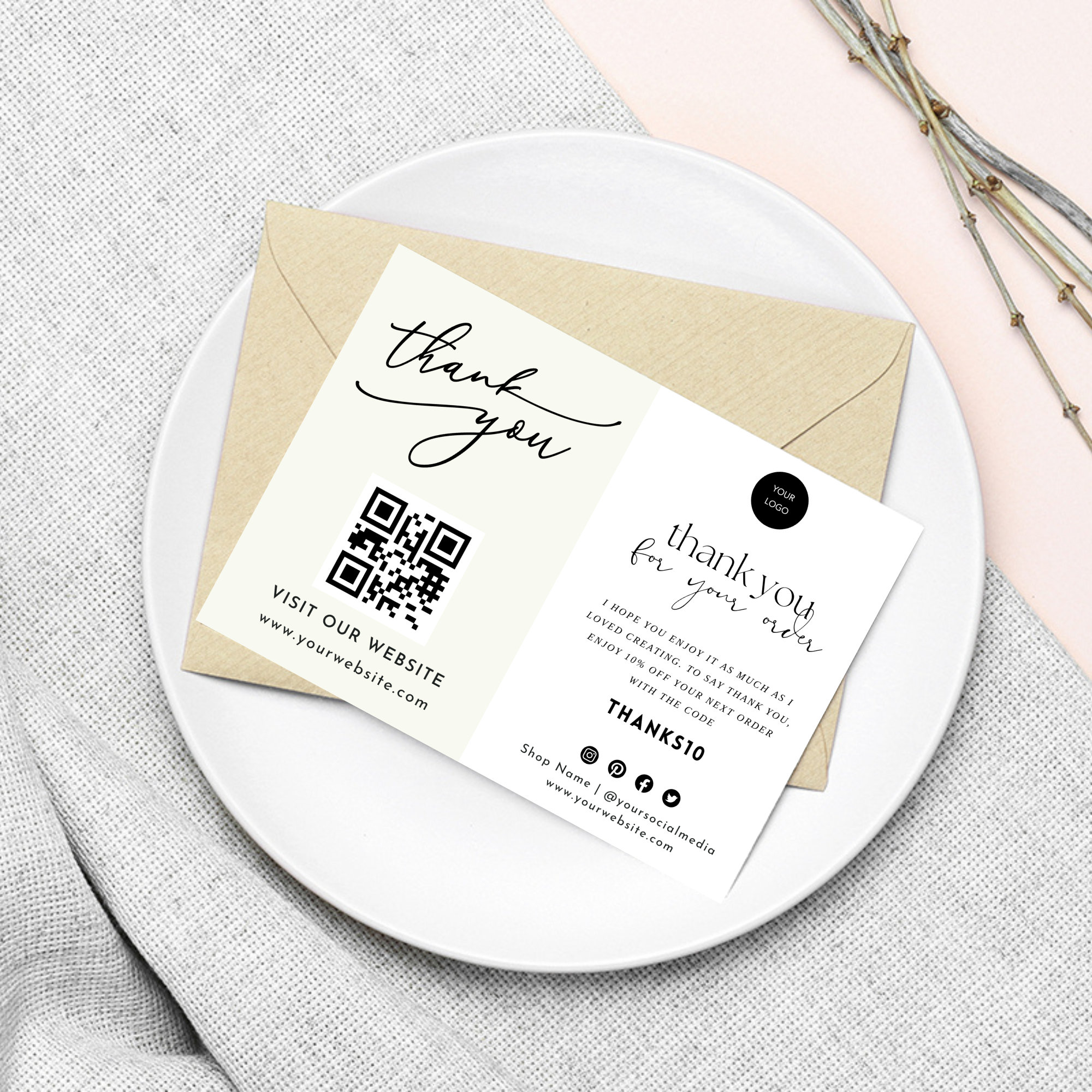 Thank You Card, Qr Code Editable Diy Thank You Template, Qr Code Thank ...