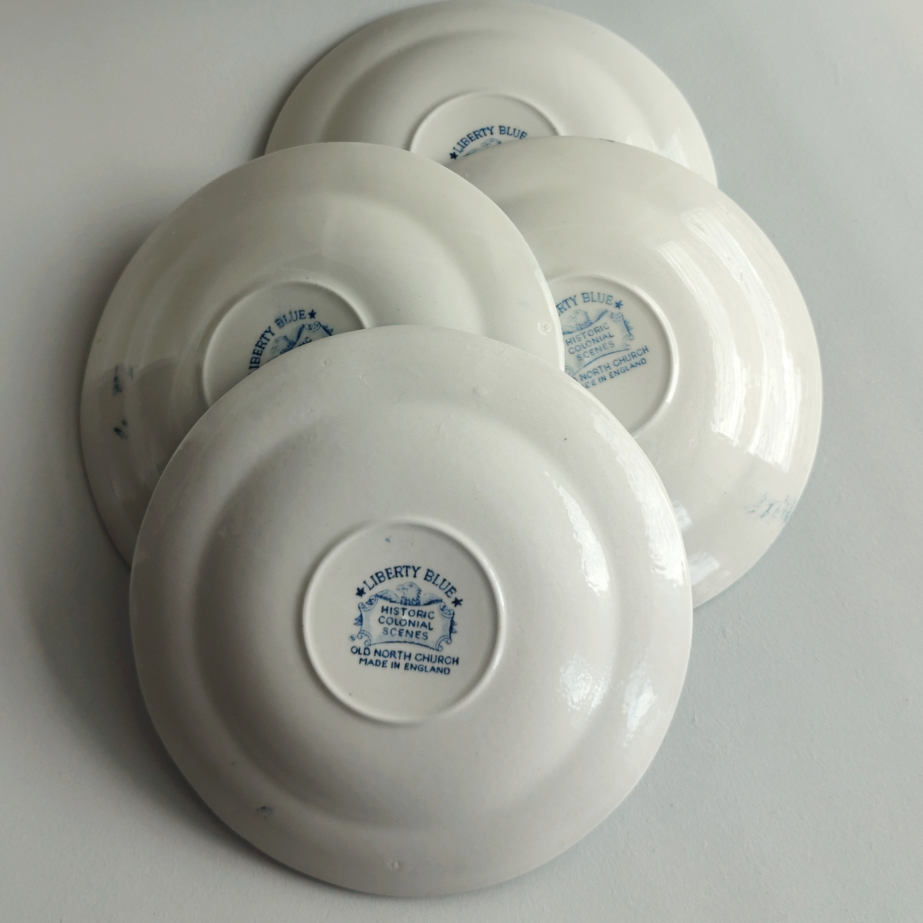 Set of 4 Liberty Blue Historic Colonial Scenes Old North Church Saucers ...