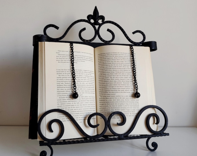 Large Iron Recipe Book Stand With Weighted Page Holders Black Metal ...